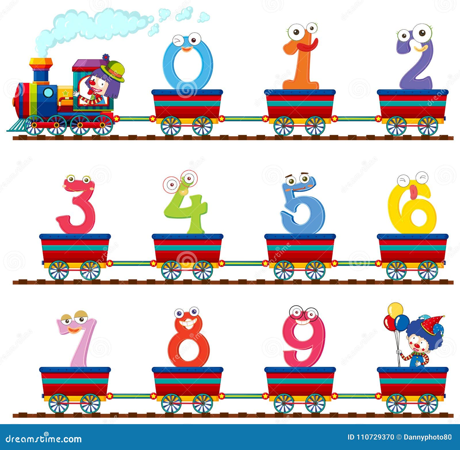 Number Zero To Nine on the Train Stock Vector - Illustration of drawing ...