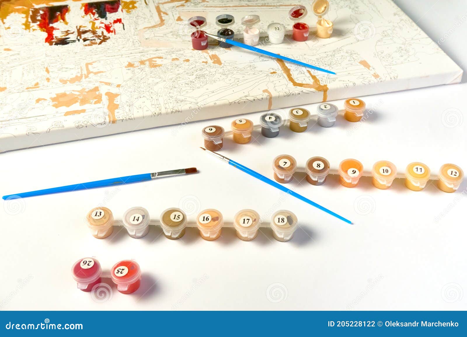 Numbered Containers of Paint for Coloring Drawings by Numbers on Canvas ...