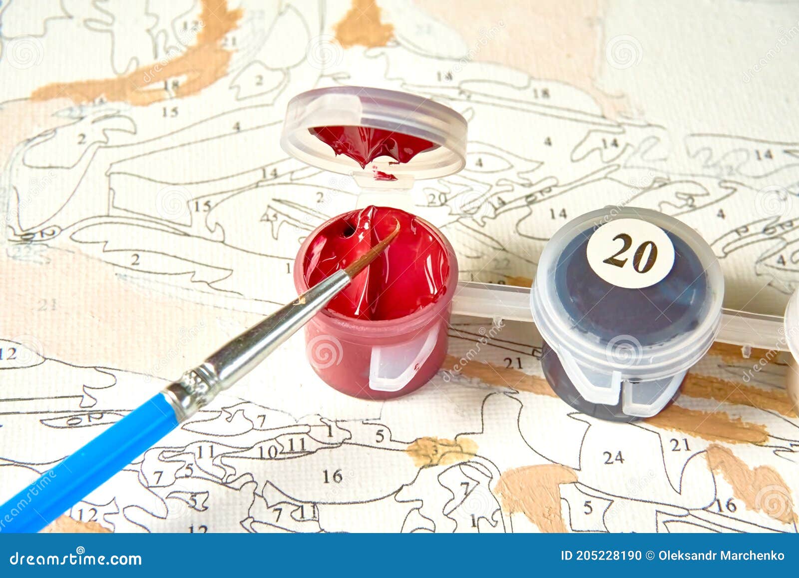 Numbered Containers of Paint for Coloring Drawings by Numbers on Canvas ...