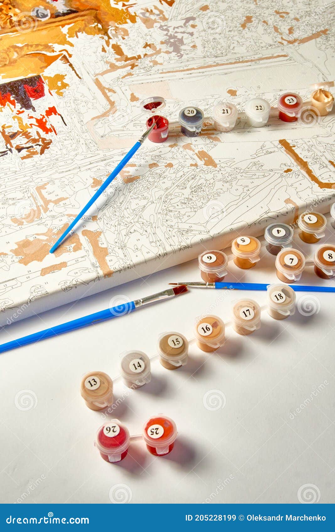 Numbered Containers of Paint for Coloring Drawings by Numbers on Canvas ...