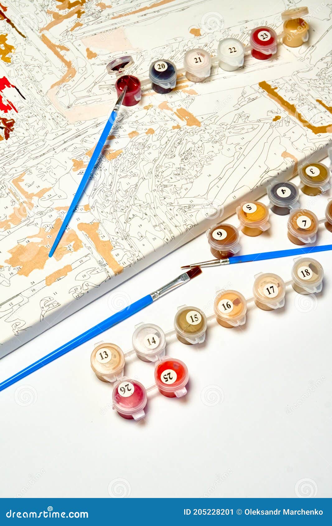 Numbered Containers of Paint for Coloring Drawings by Numbers on Canvas ...