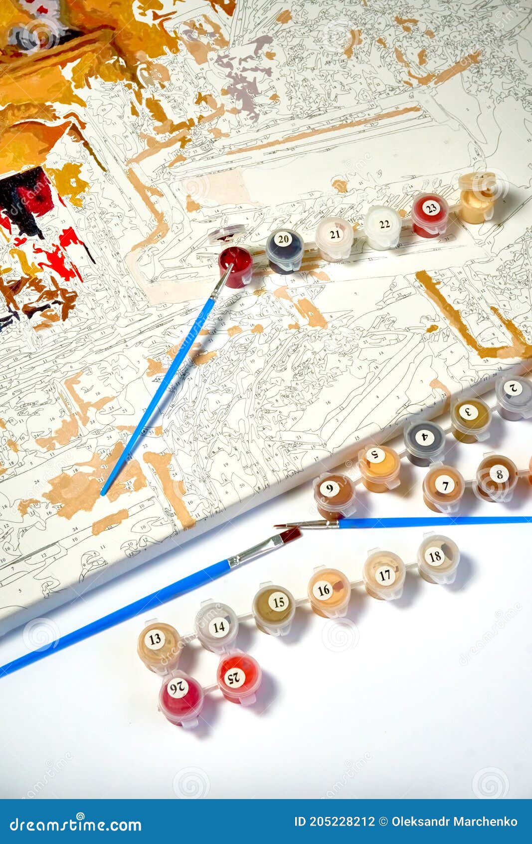 Numbered Containers of Paint for Coloring Drawings by Numbers on Canvas ...