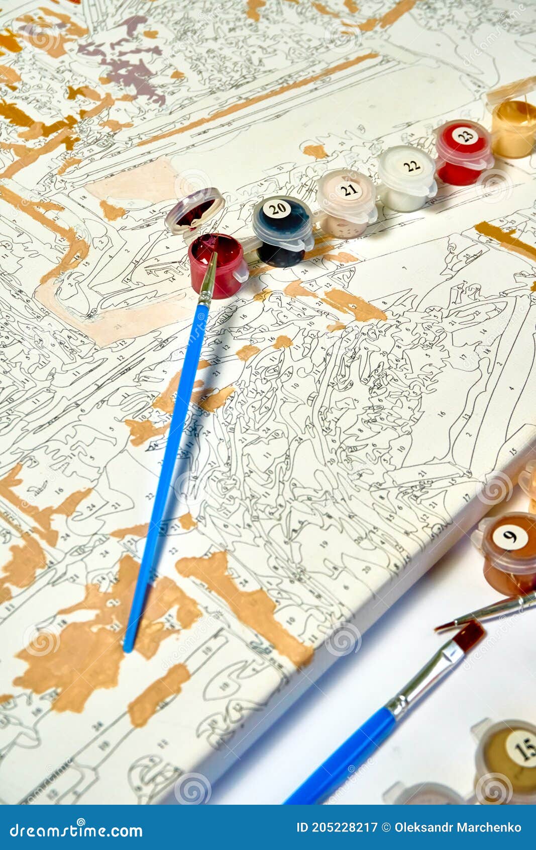 Numbered Containers of Paint for Coloring Drawings by Numbers on Canvas ...