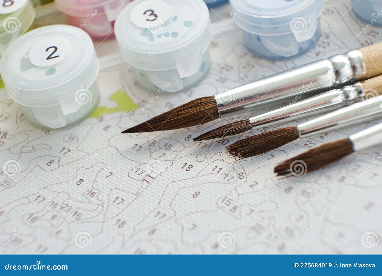 Numbered Containers Of Paint For Coloring Drawings By Numbers On Canvas ...