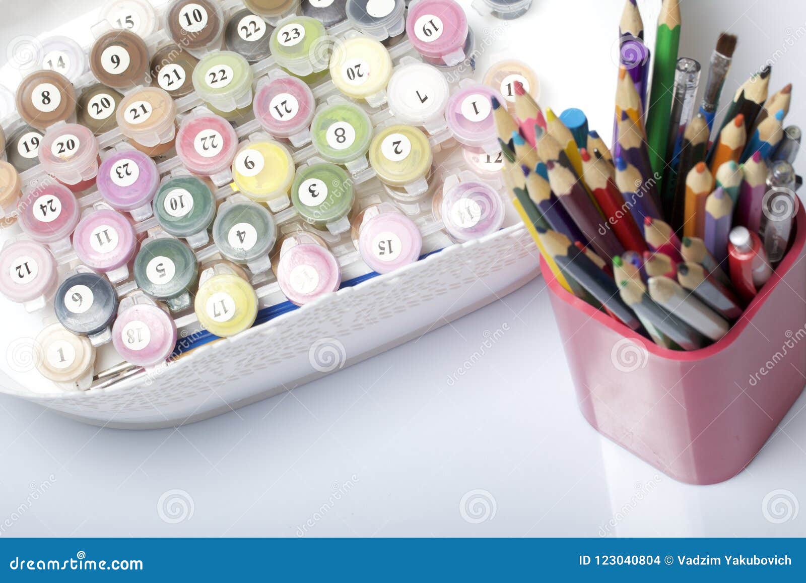 Numbered Containers Of Paint For Coloring Drawings By Numbers On Canvas ...