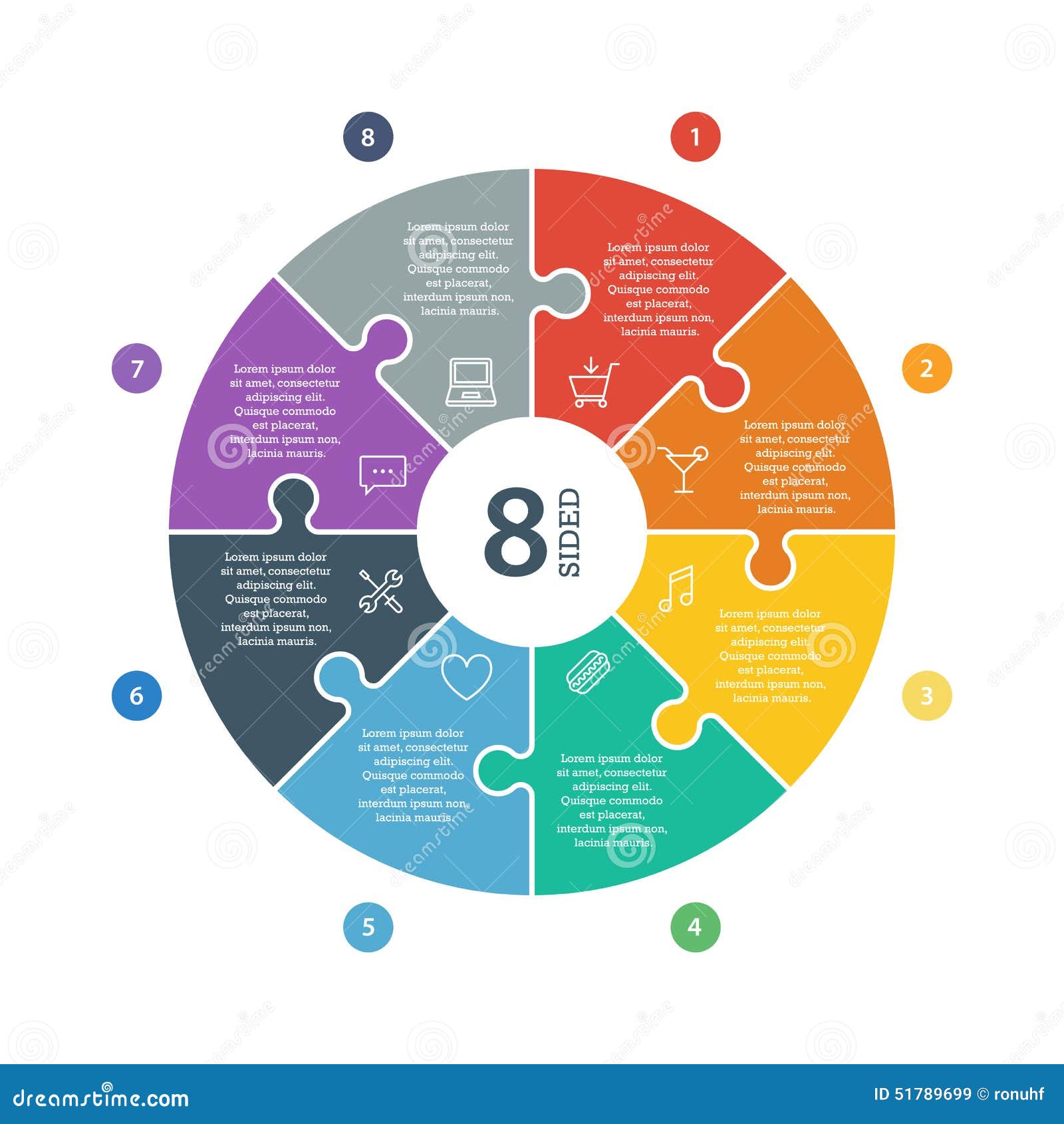 Numbered Flat Rainbow Spectrum Colored Puzzle Presentation Infographic ...