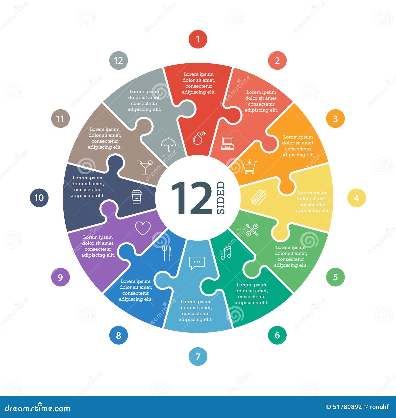 Numbered Flat Rainbow Spectrum Colored Puzzle Presentation Infographic ...