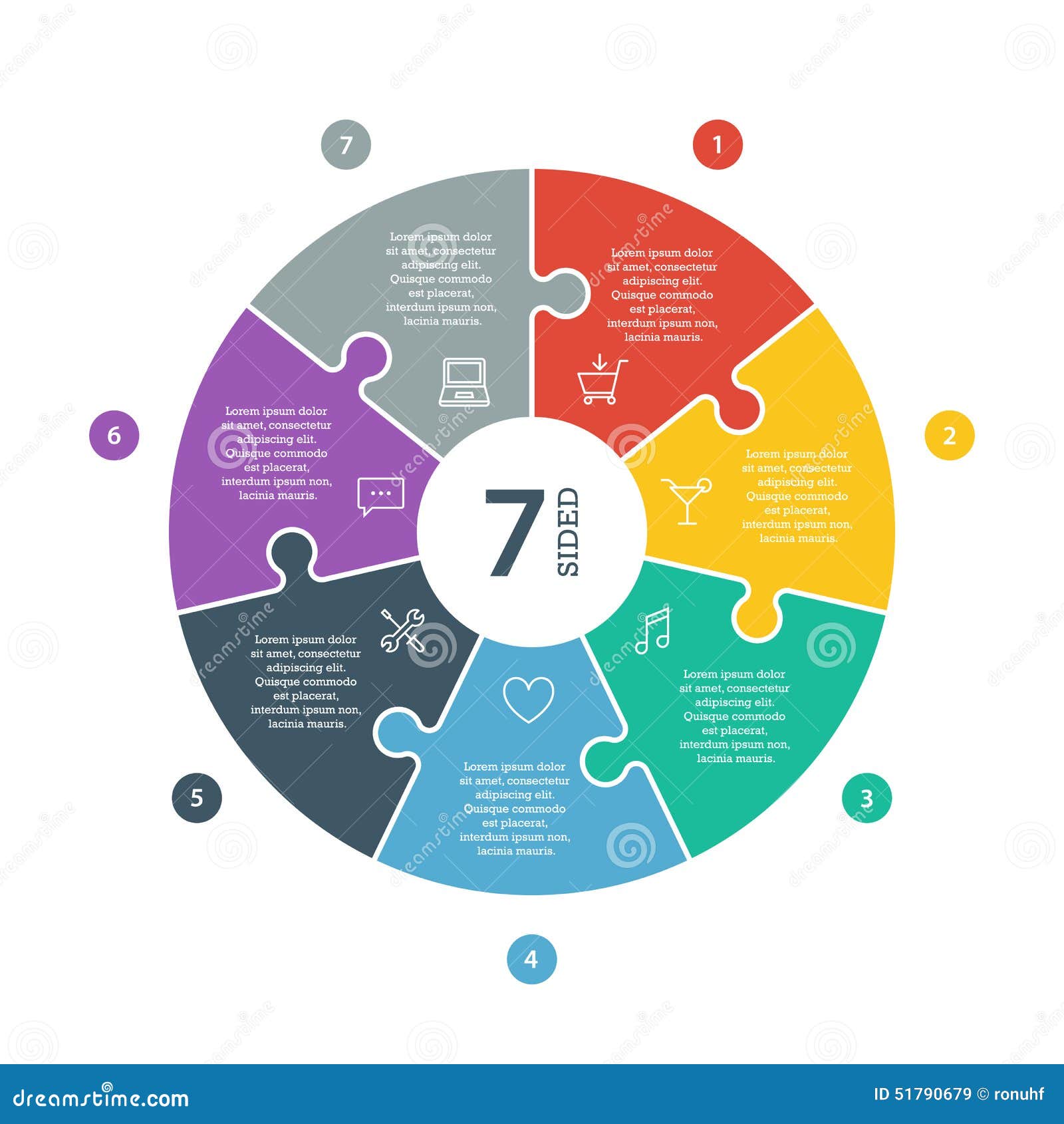 Numbered Flat Rainbow Spectrum Colored Puzzle Presentation Infographic ...