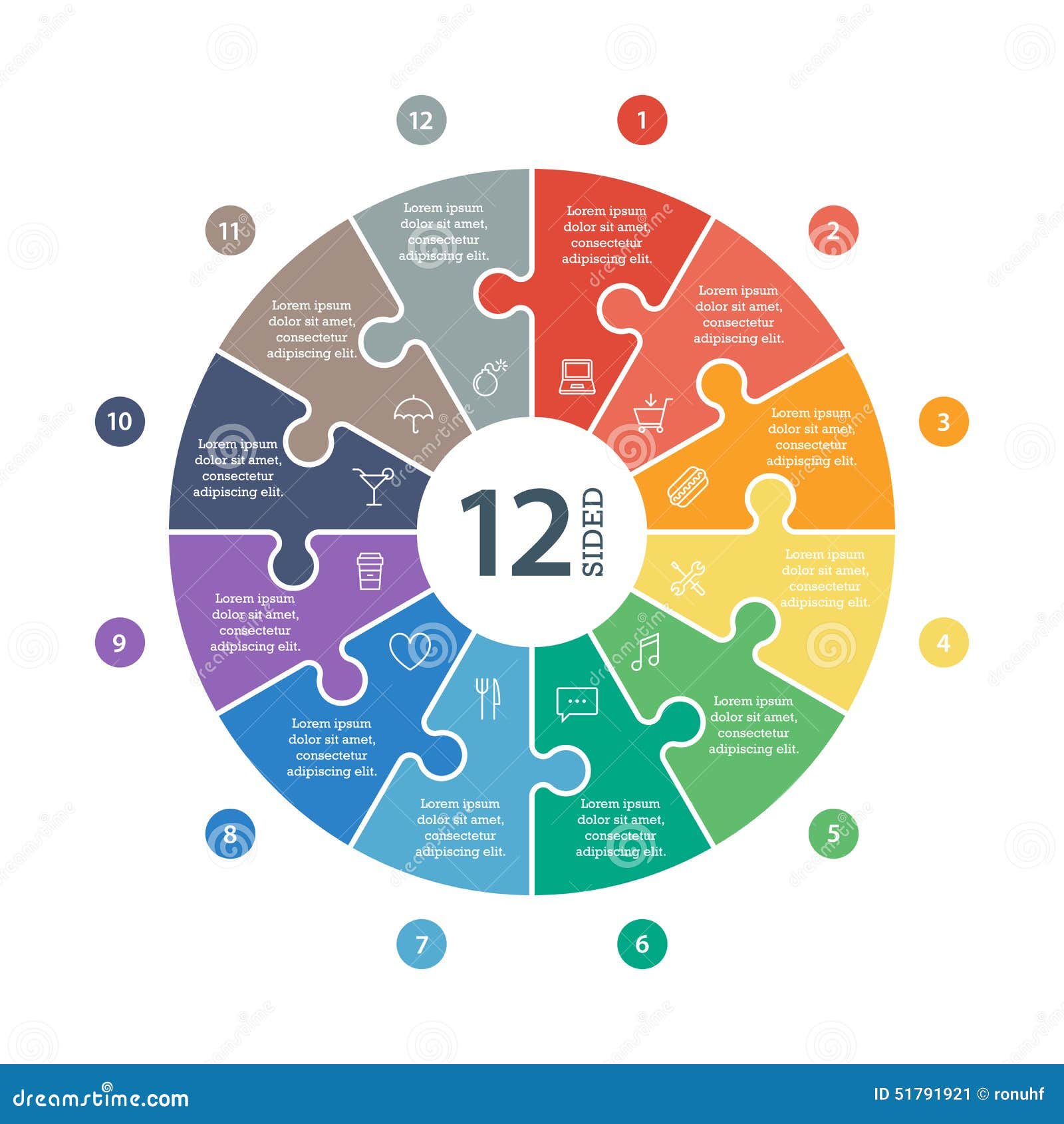 Numbered Flat Rainbow Spectrum Colored Puzzle Presentation Infographic ...