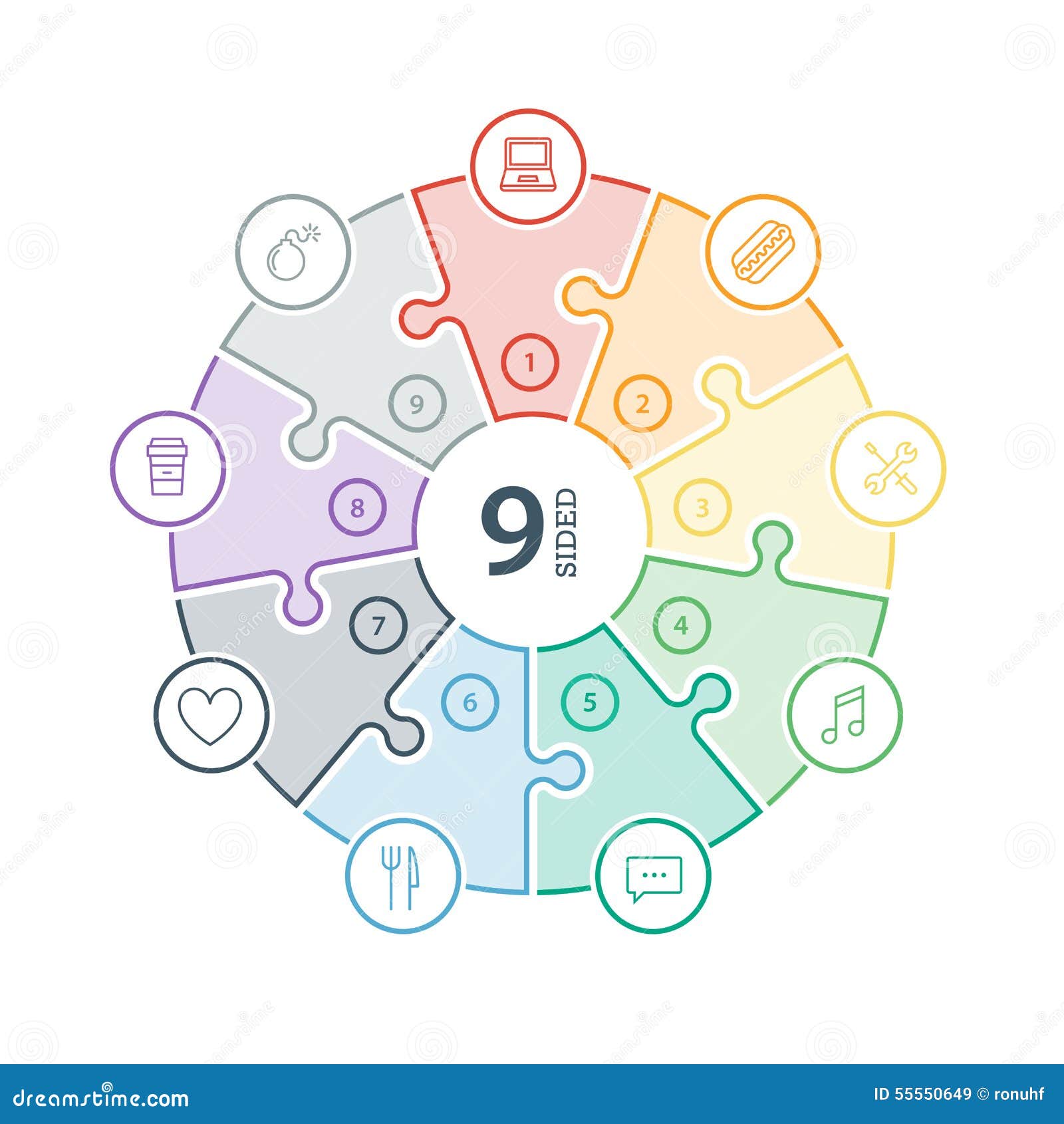 Numbered Flat Rainbow Spectrum Colored Puzzle Presentation Infographic ...