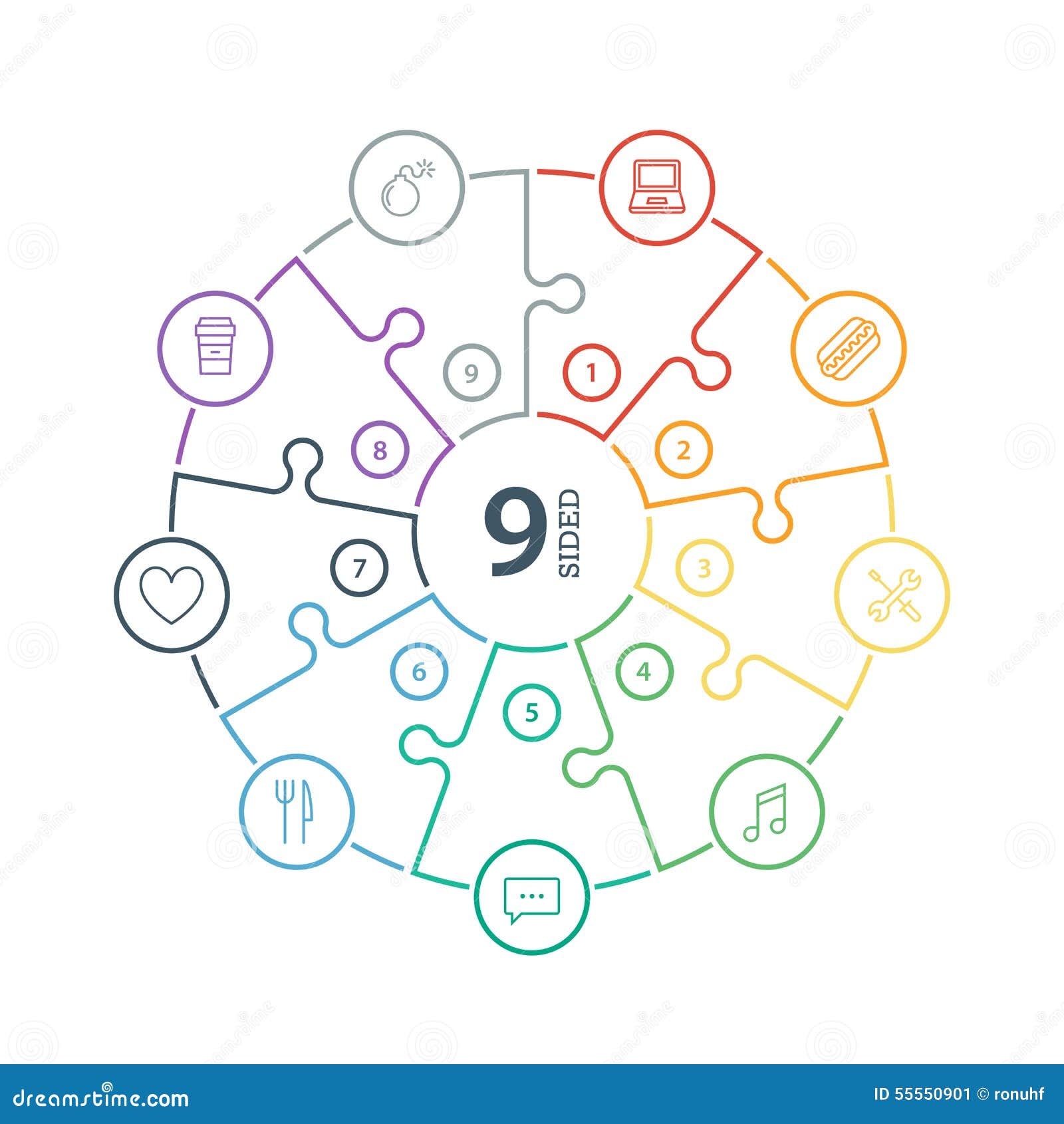 Numbered Flat Rainbow Spectrum Colored Puzzle Presentation Infographic ...