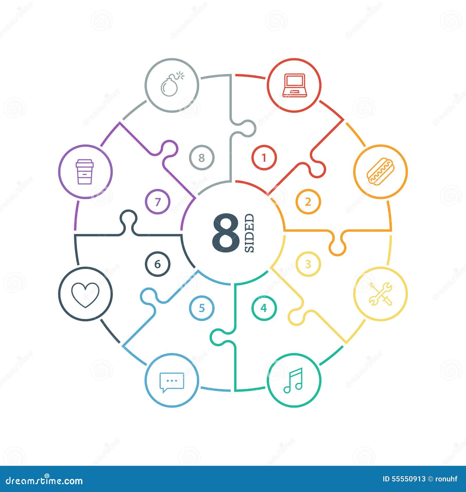Numbered Flat Rainbow Spectrum Colored Puzzle Presentation Infographic ...