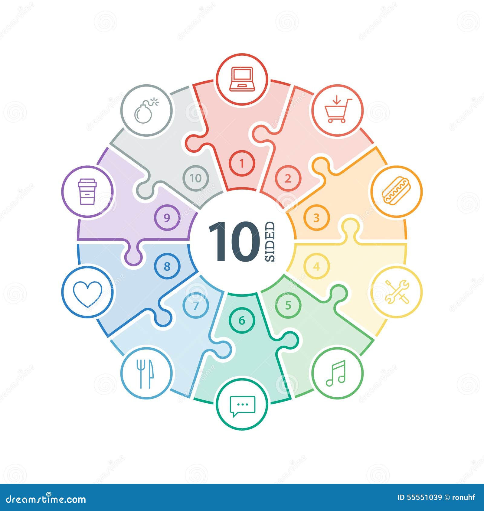 Numbered Flat Rainbow Spectrum Colored Puzzle Presentation Infographic ...