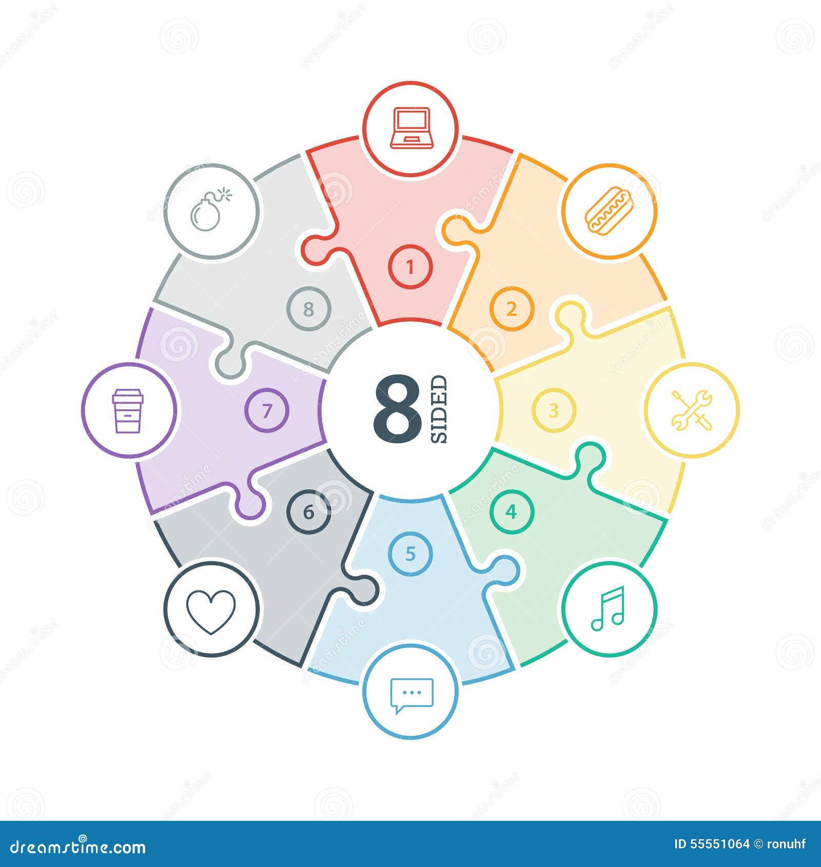 Numbered Flat Rainbow Spectrum Colored Puzzle Presentation Infographic ...