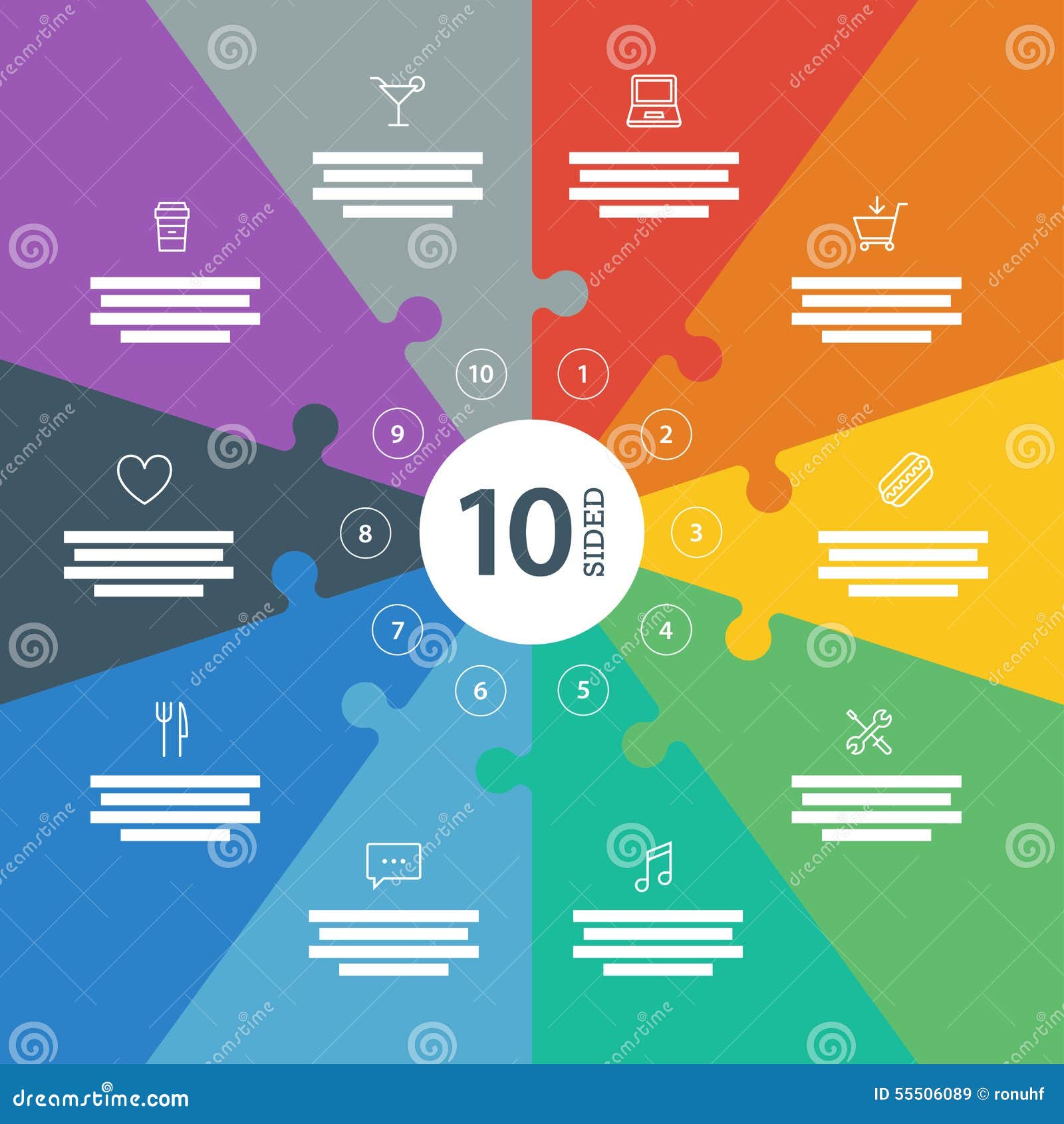 Numbered Full Page Flat Rainbow Spectrum Colored Puzzle Presentation ...