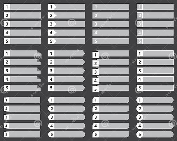Numbered List Template Set, Chart Table Stock Vector - Illustration of ...