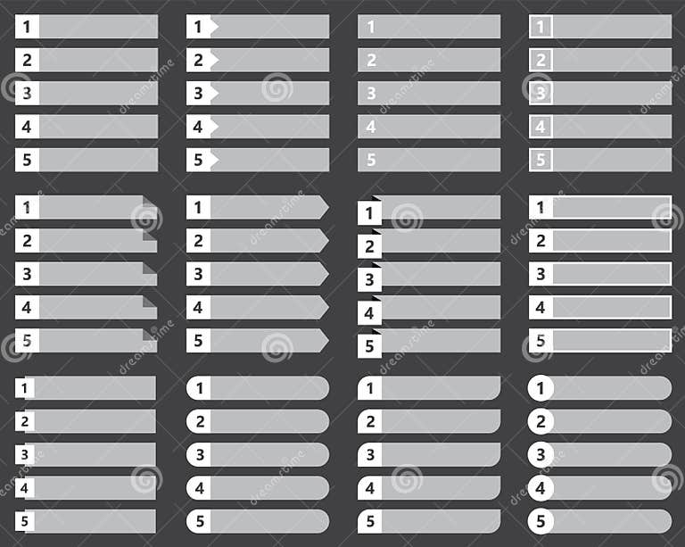 Numbered List Template Set, Chart Table Stock Vector - Illustration of ...