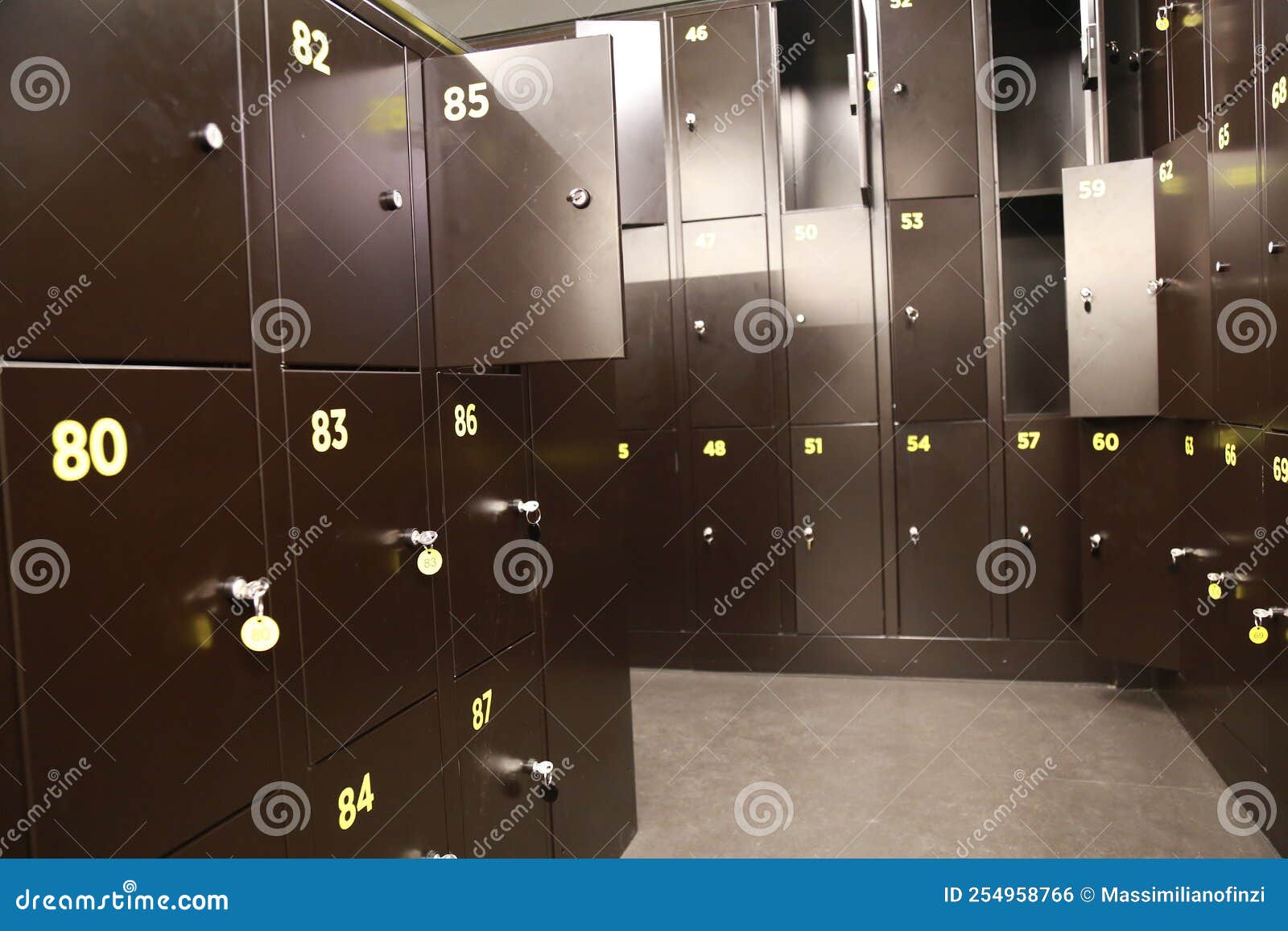 Numbered lockers in indoor stock photo. Image of leisure - 254958766