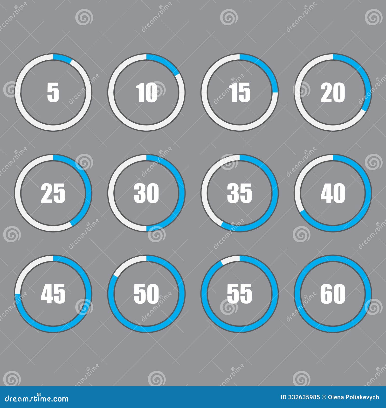 Numbered Progress Circles. Time Interval Icons. Blue And Gray Countdown ...