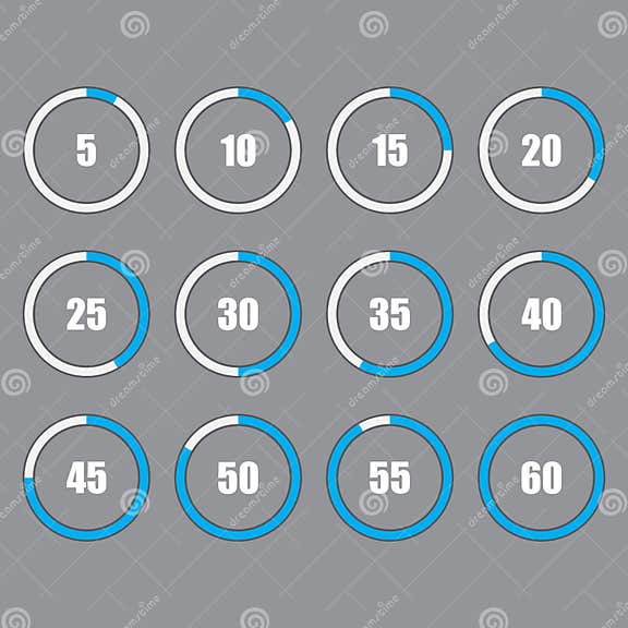 Numbered Progress Circles. Time Interval Icons. Blue and Gray Countdown ...
