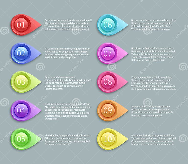 Numbered Text Vector Layout with 3d Pointing Bullets Stock Vector - Illustration of circle ...