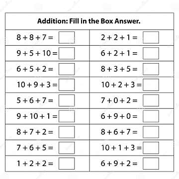 Numbers Addition. Basic Kid Math Chart for Addition Operations in ...