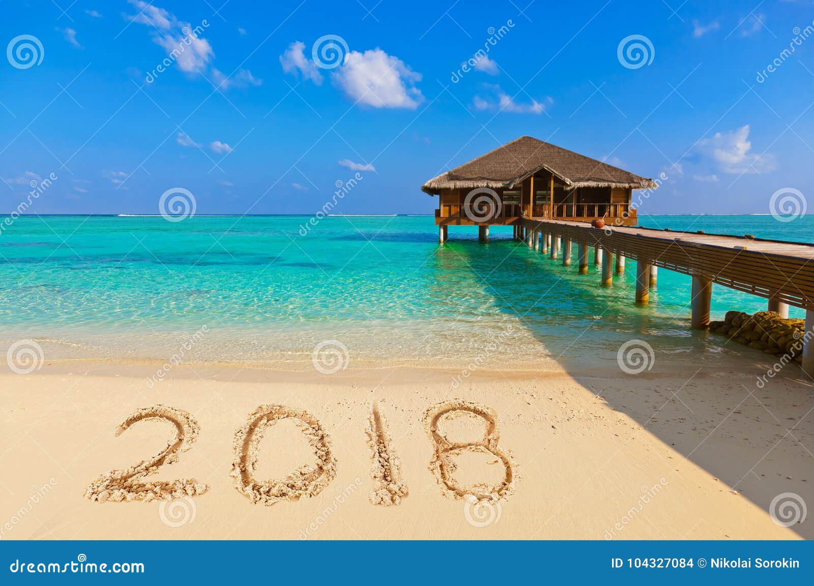 Numbers 2018 on beach stock photo. Image of house, newyear - 104327084