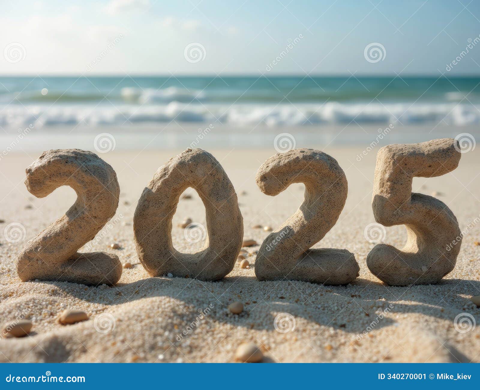 Numbers 2025 on the beach stock image. Image of travel - 340270001