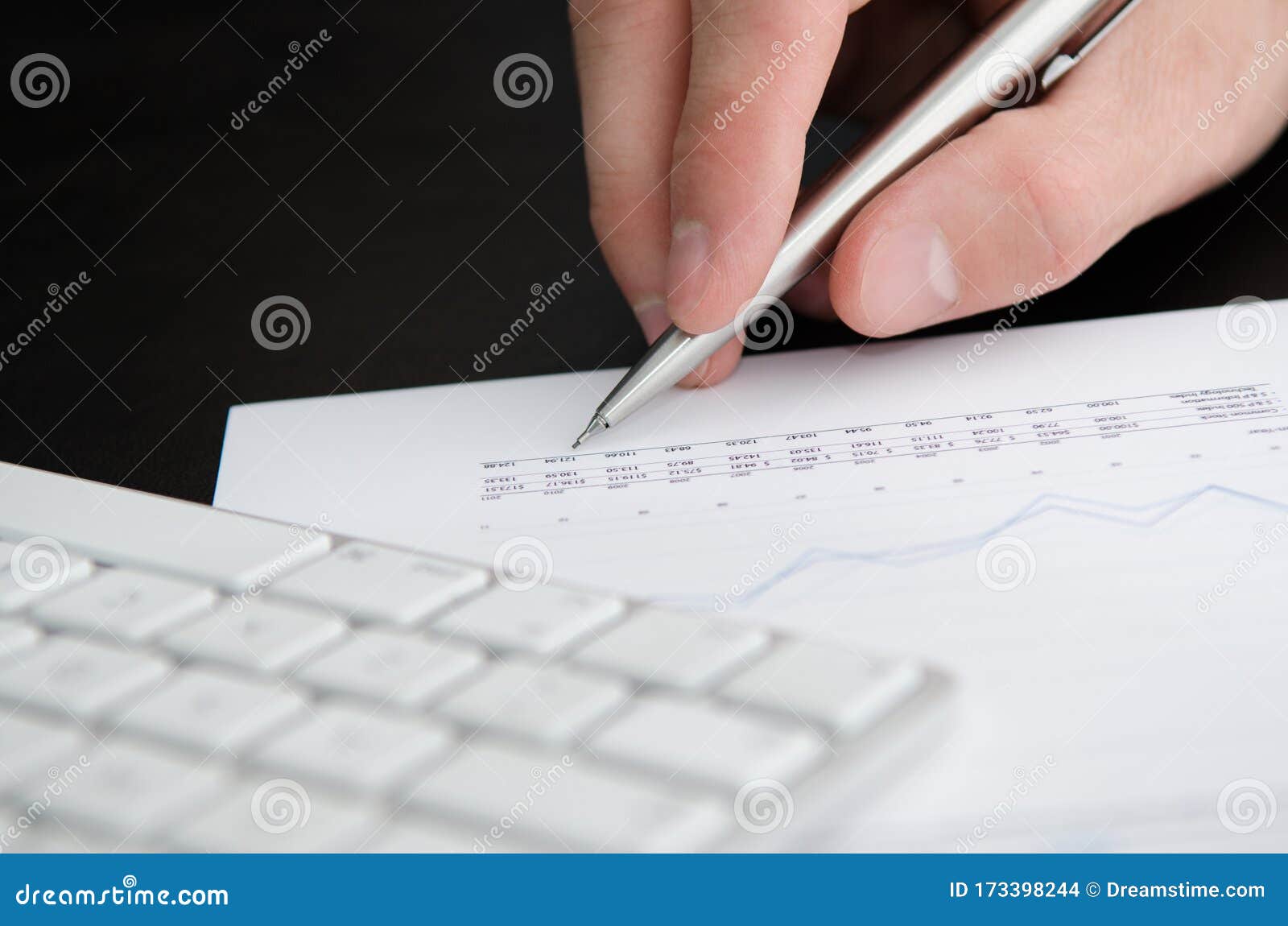 Numbers in Business Report with Hand Holding Pen. Stock Photo - Image ...