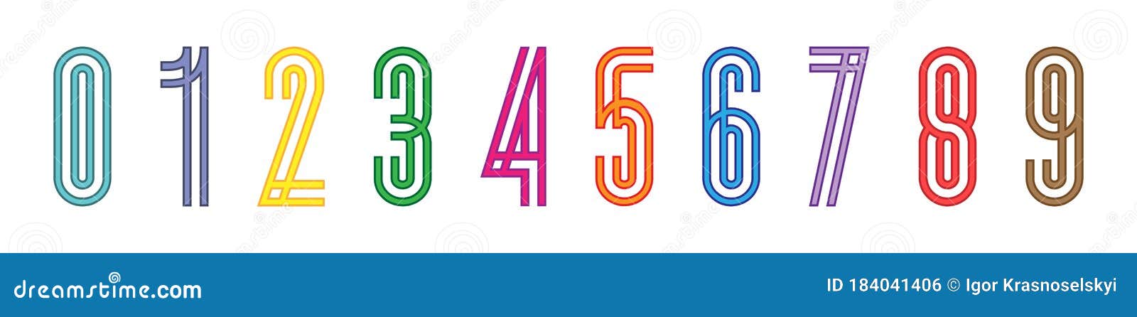 Numbers Collection. Numbers in Linear Flat Design. Colorful Numbers in ...