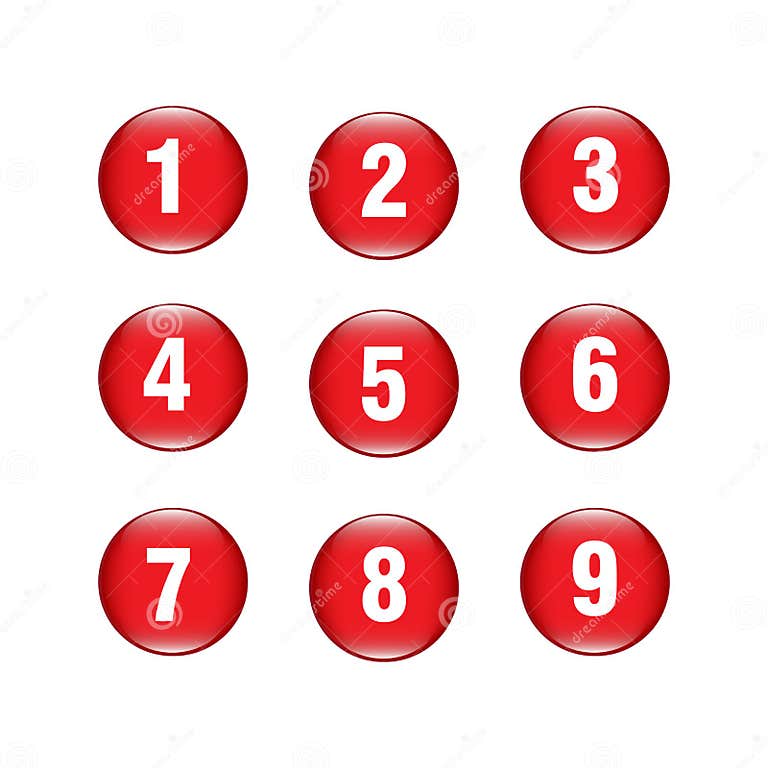 Numbers Counting Red Vector Button Icon Design Set Stock Vector ...