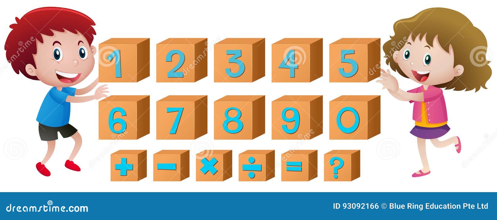 Numbers On Cubes And Happy Kids In Background Vector Illustration ...
