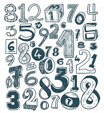 Numbers Doodle Collection, Hand Drawn Illustration. Stock Vector ...