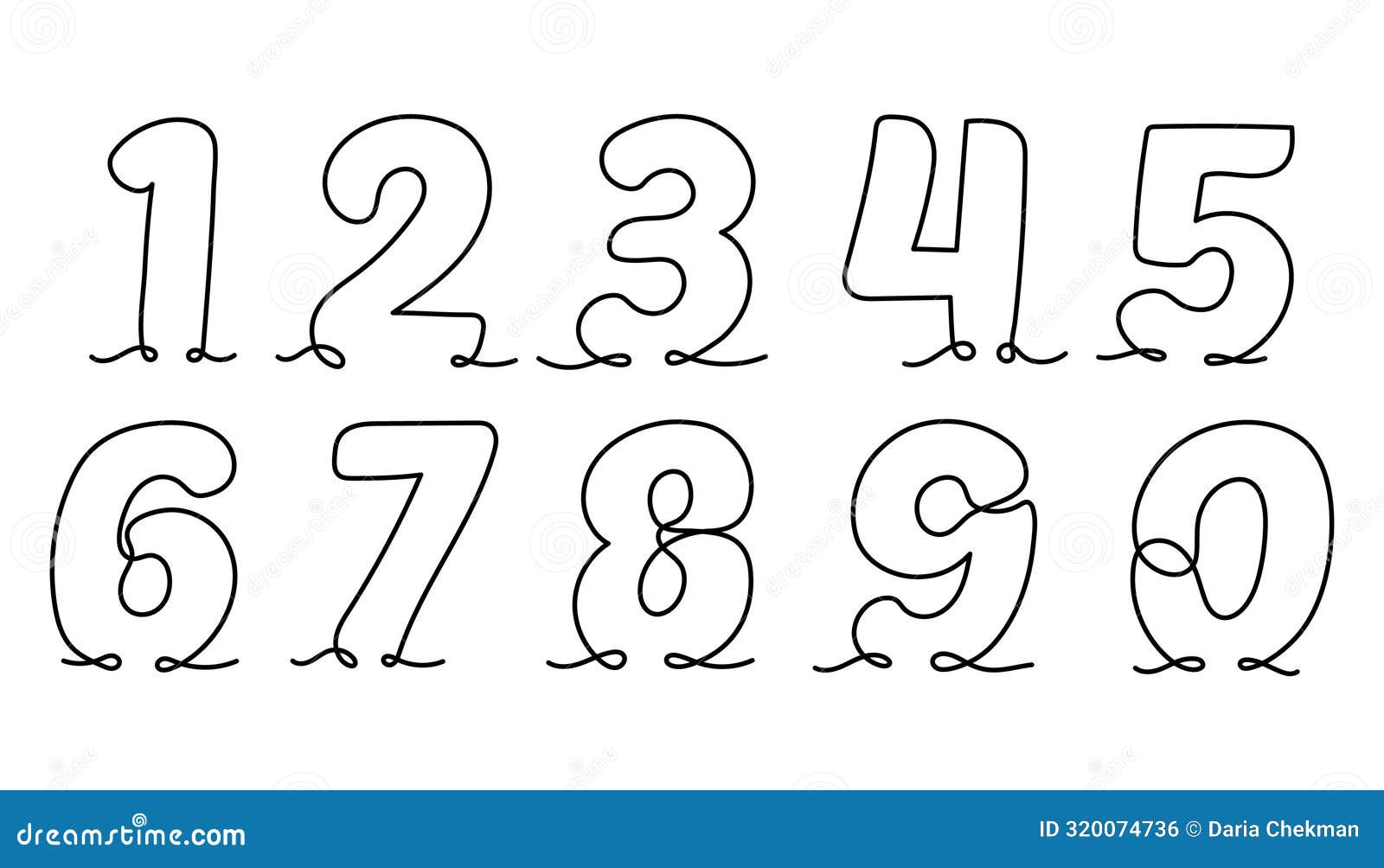 The Numbers are Drawn in One Continuous Line Drawing. Vector ...