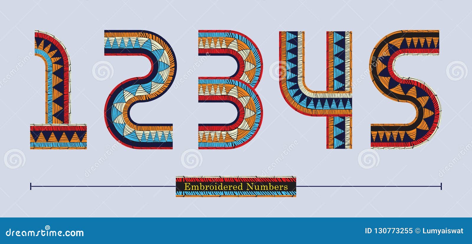 Numbers Embroidered Style in a Set 12345 Stock Vector - Illustration of ...