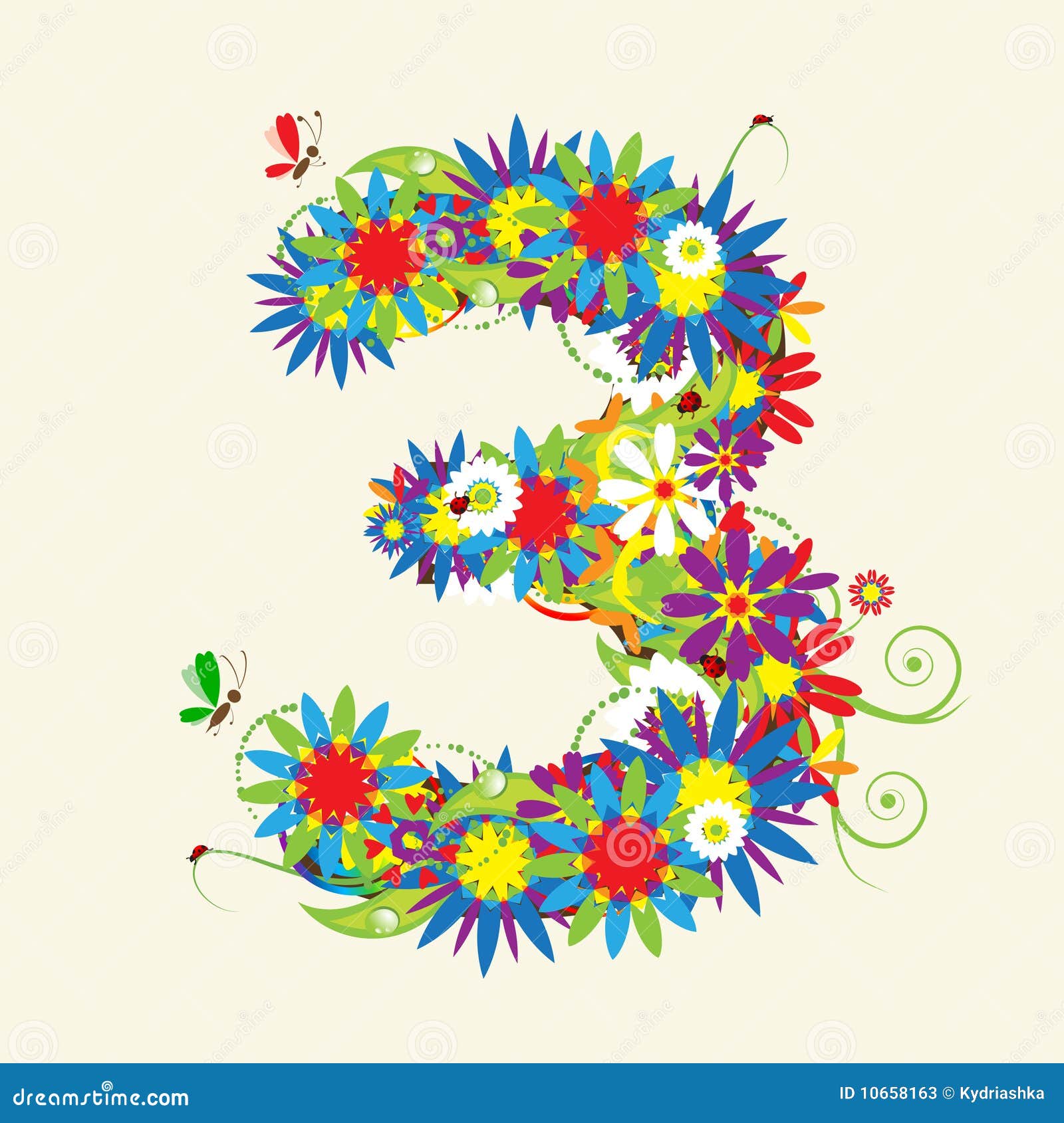 Numbers, floral design. stock vector. Illustration of insect - 10658163