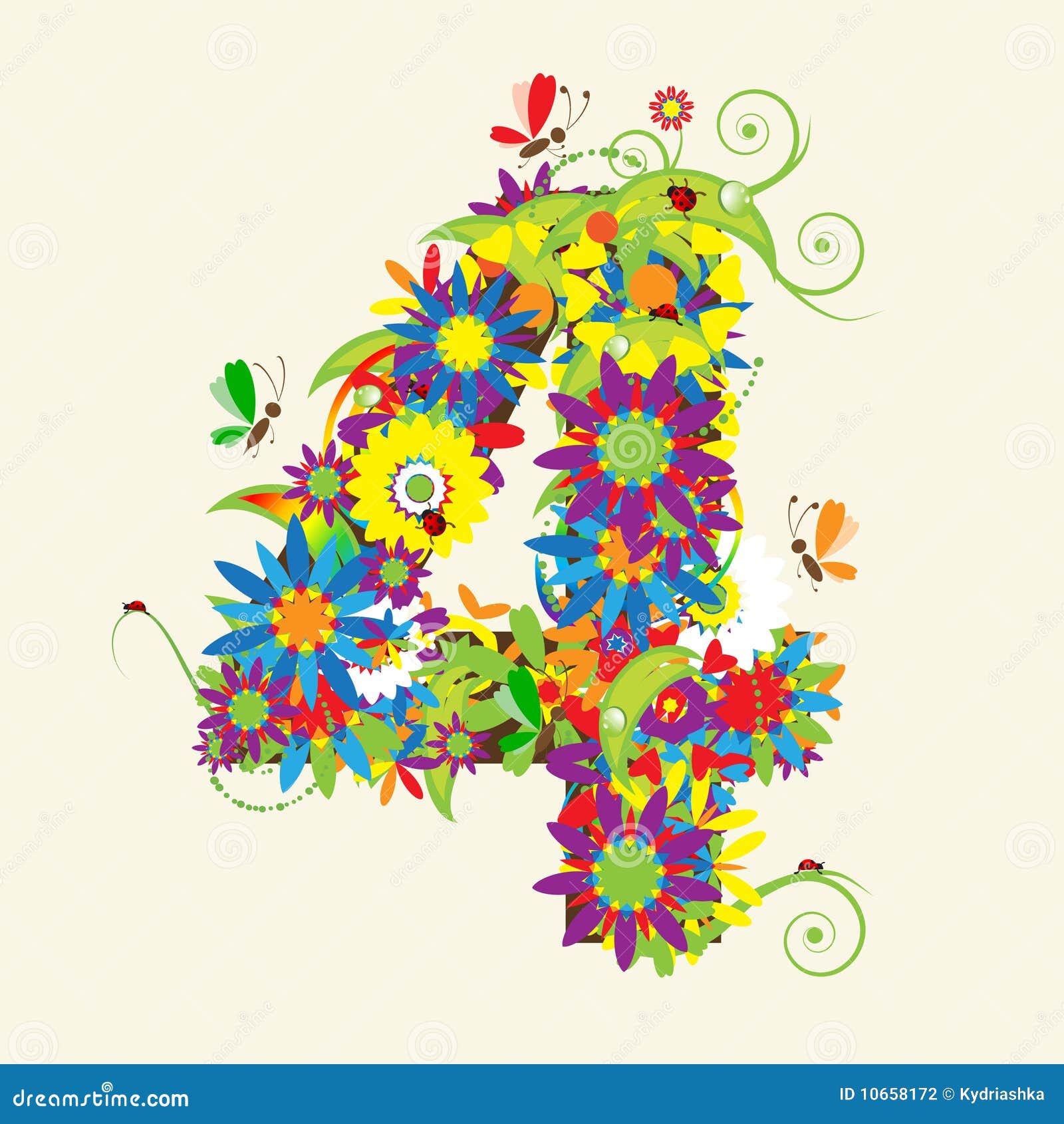 Numbers, floral design. stock vector. Illustration of butterfly - 10658172