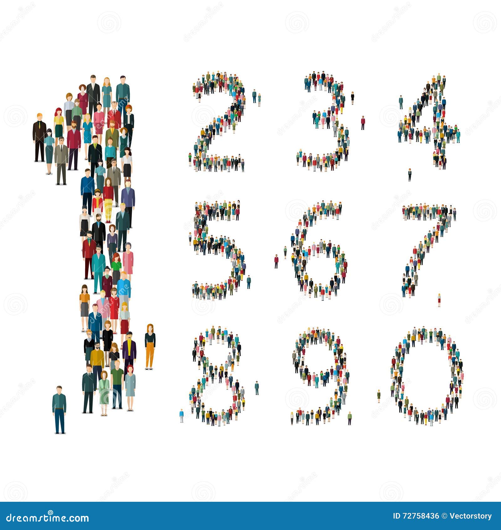 Numbers Formed Out of People. Top View Stock Vector - Illustration of ...