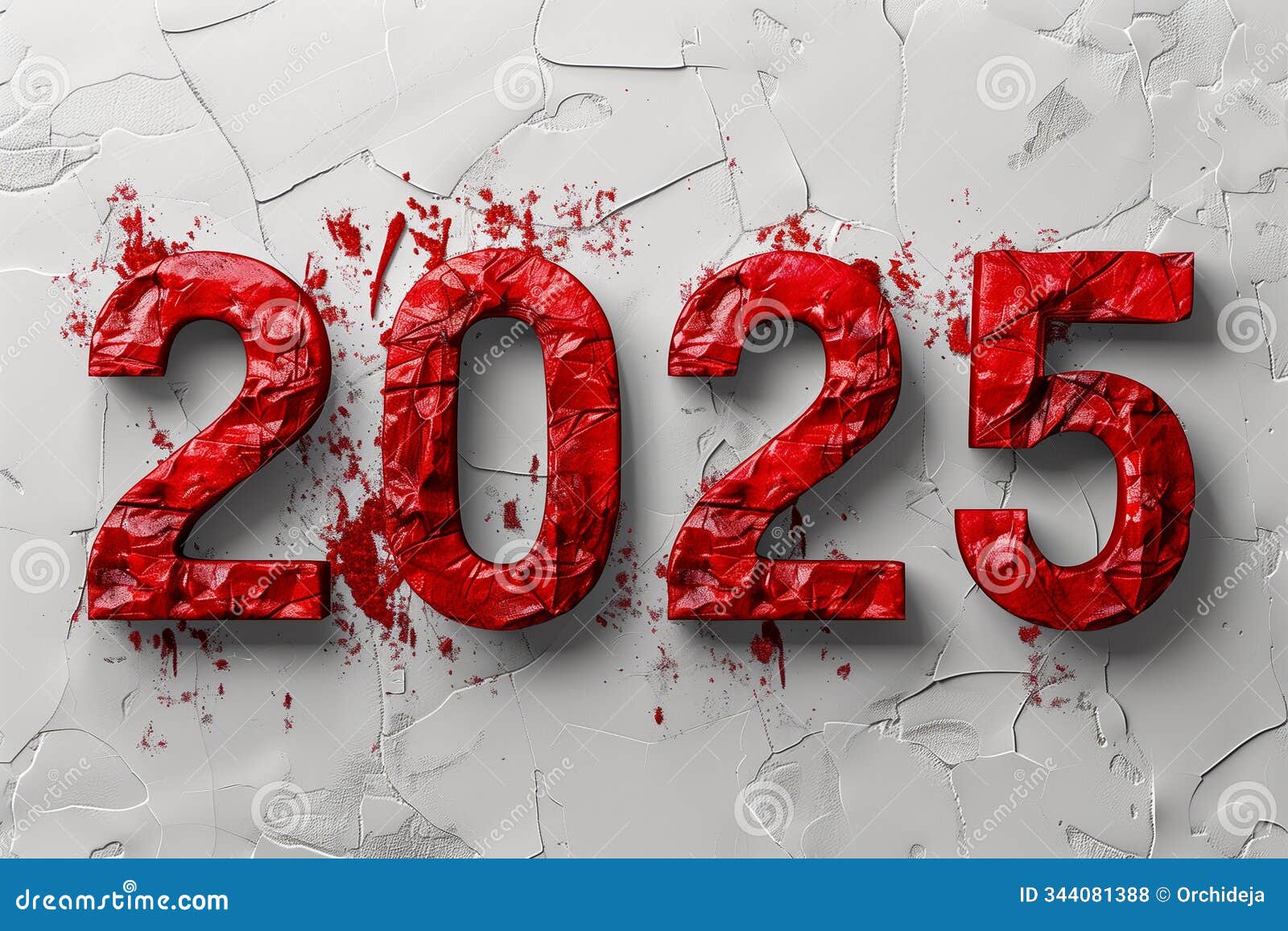 The Numbers 2055 are Fully Covered in Bright Red Paint on a White ...