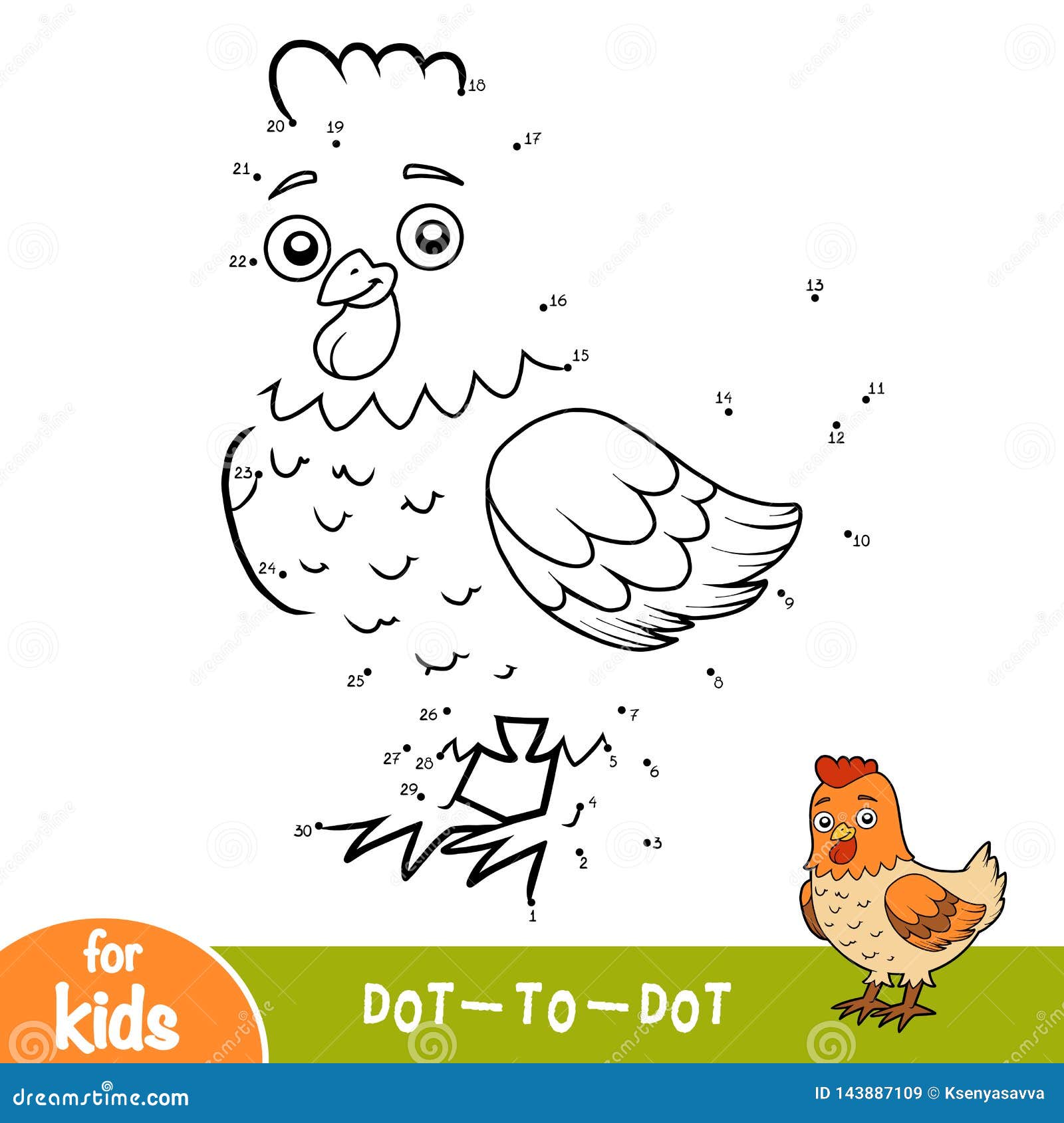Numbers Game, Dot To Dot Game for Children, Chicken Stock Vector ...