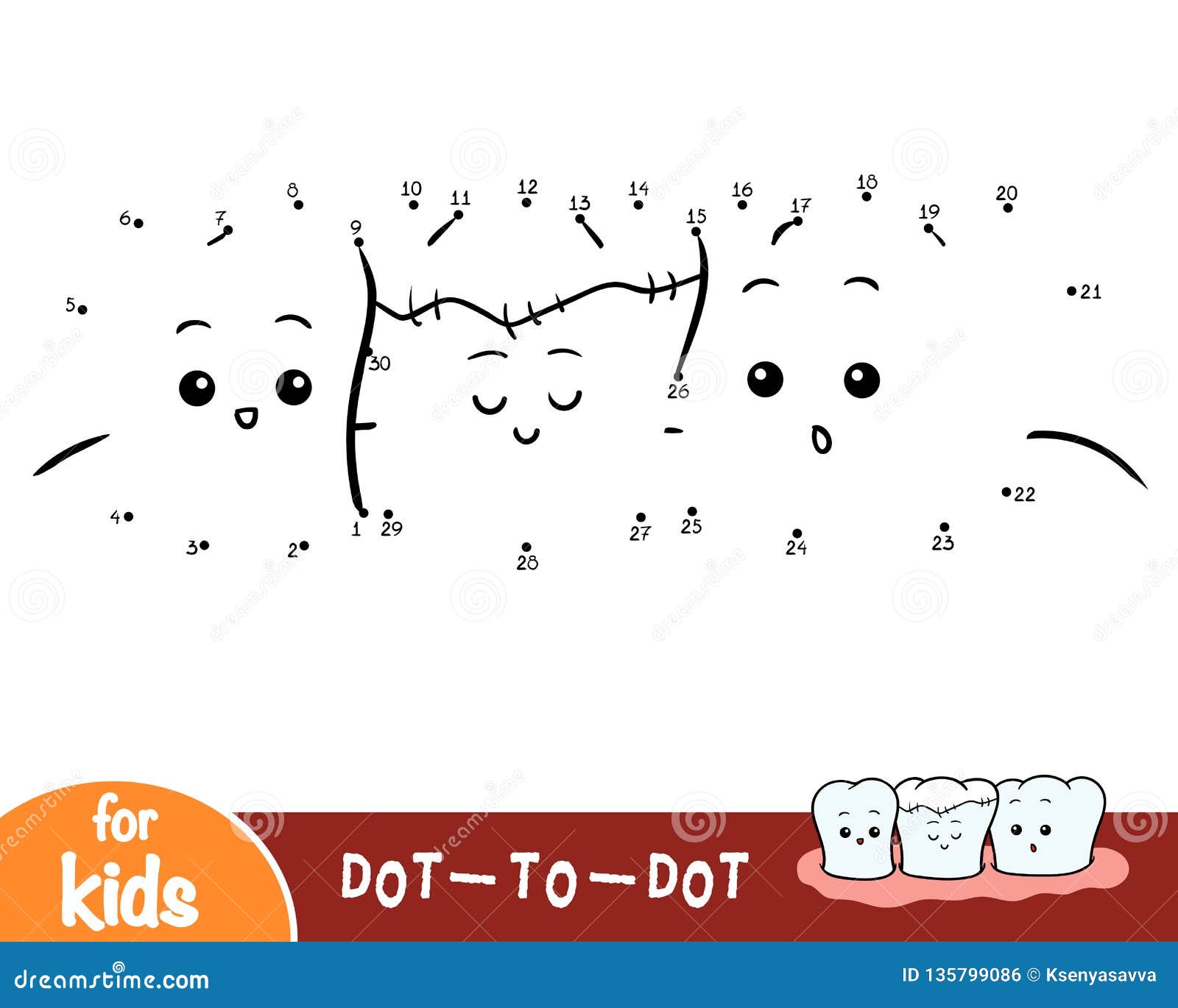 Numbers Game, Dot To Dot Game for Children, Happy Teeth Stock Vector ...