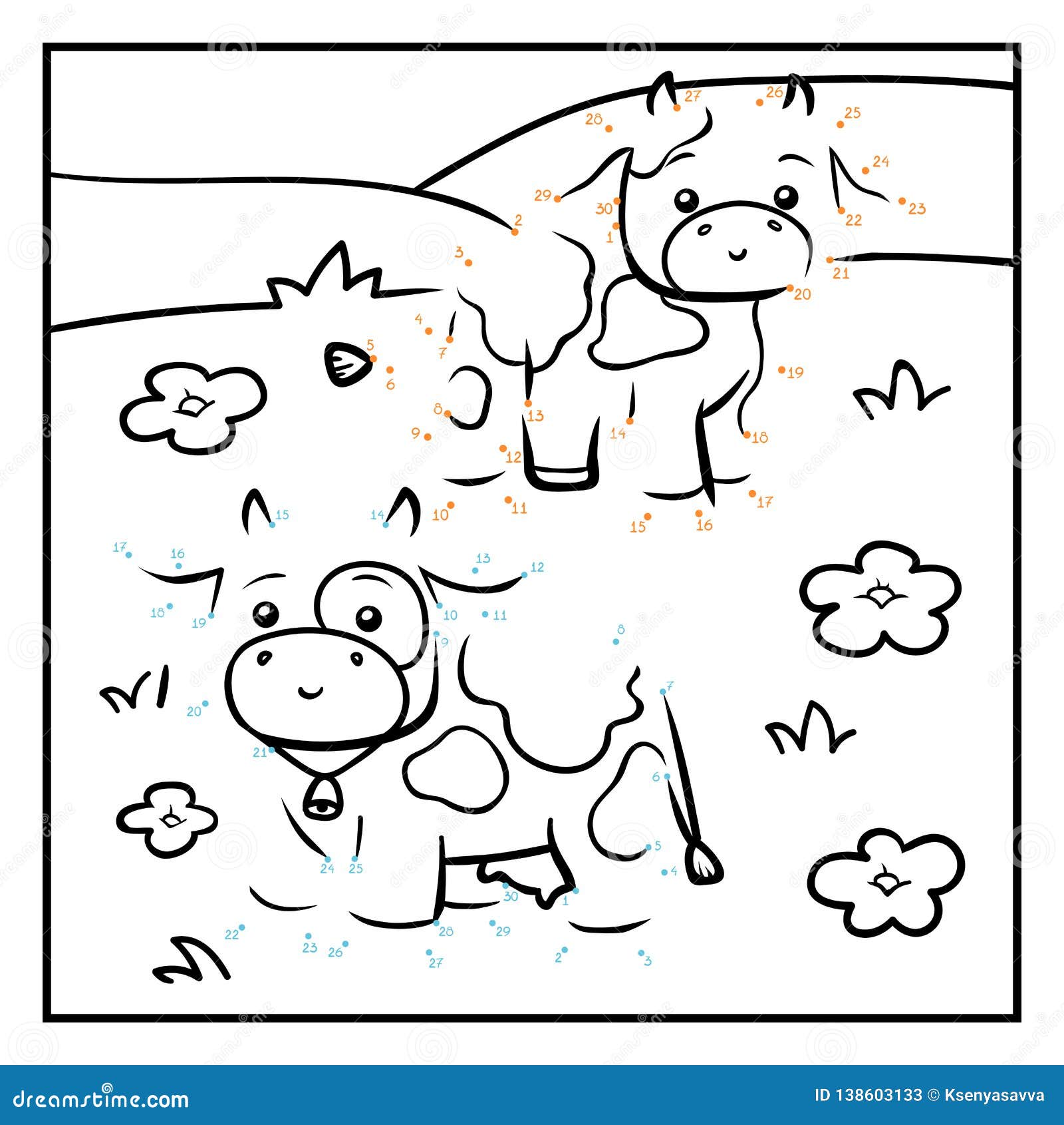 Numbers Game, Education Game for Children, Two Cows Stock Vector ...