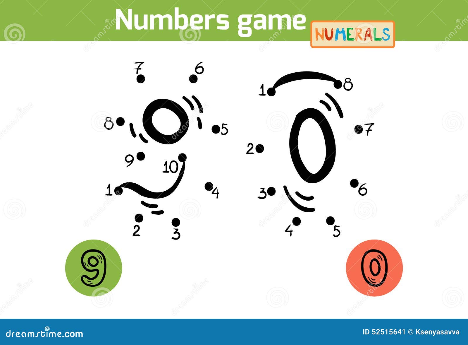 Numbers Game (Numerals): Nine, Zero Stock Vector - Illustration of ...