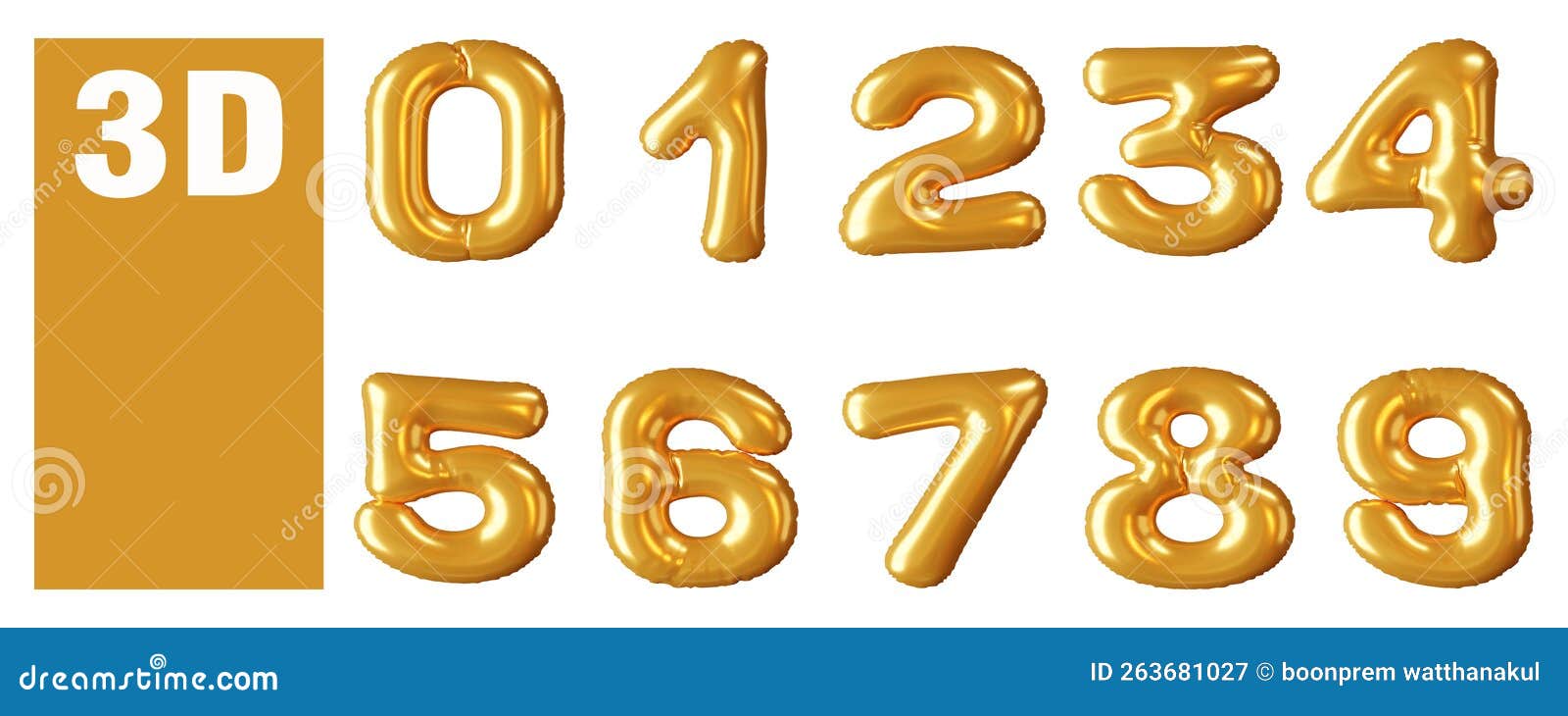 Numbers from Gold Balloons Isolated on White Background Stock Image ...