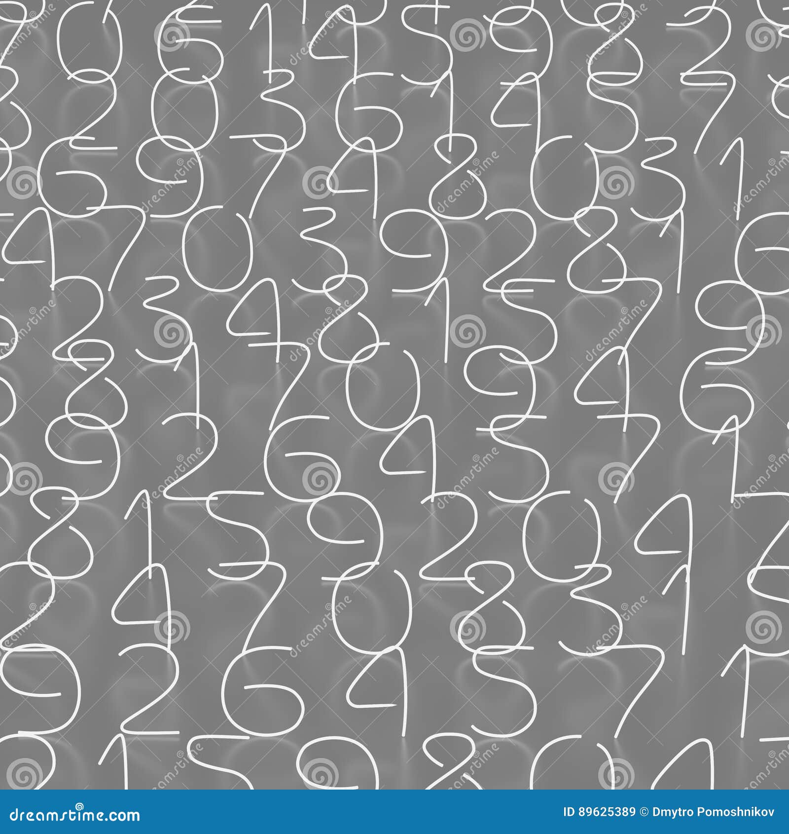 Numbers Grayscale Luminous in Random Order. 3D Illustration Stock ...