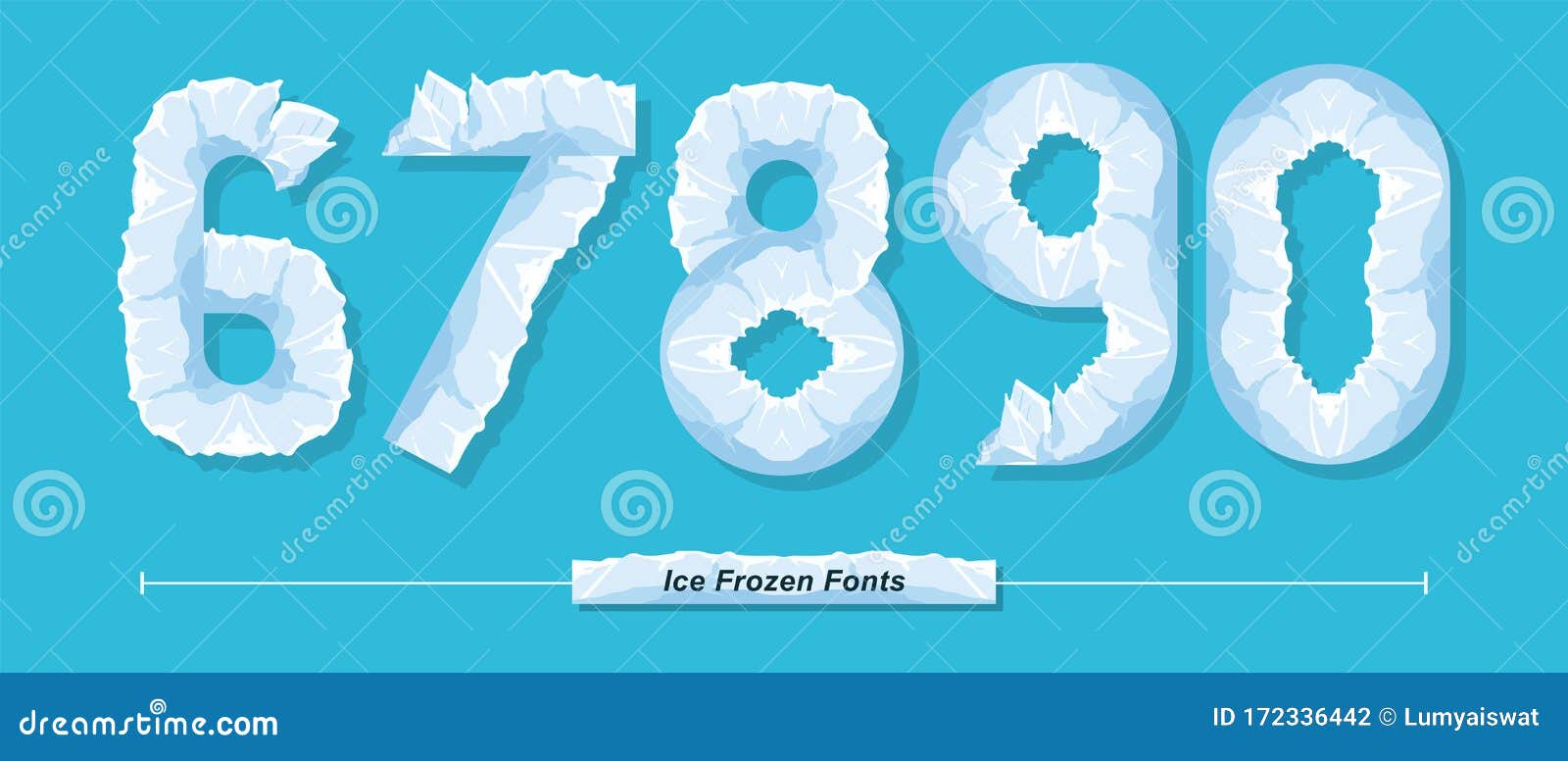 Frozen Font Alphabet Template. Set Of Blue White Hoarfrost Numbers And ...