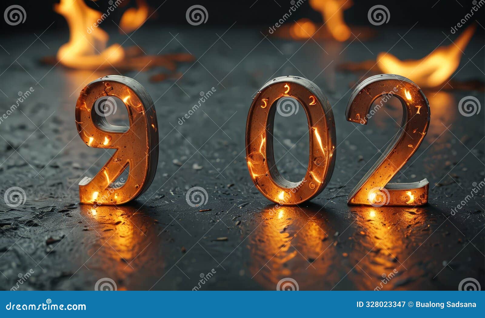 The Numbers 902 are Illuminated by Warm Orange Light, Casting ...