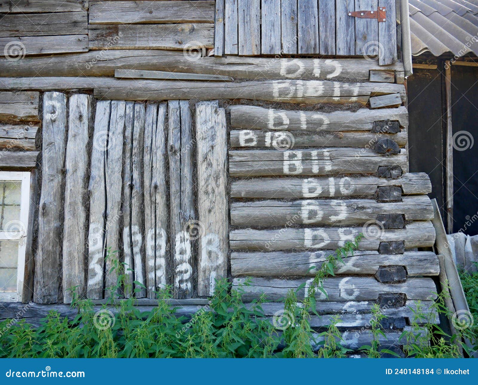 Numbers and Letters Marking on House Logs for Proper Assembly. Stock ...