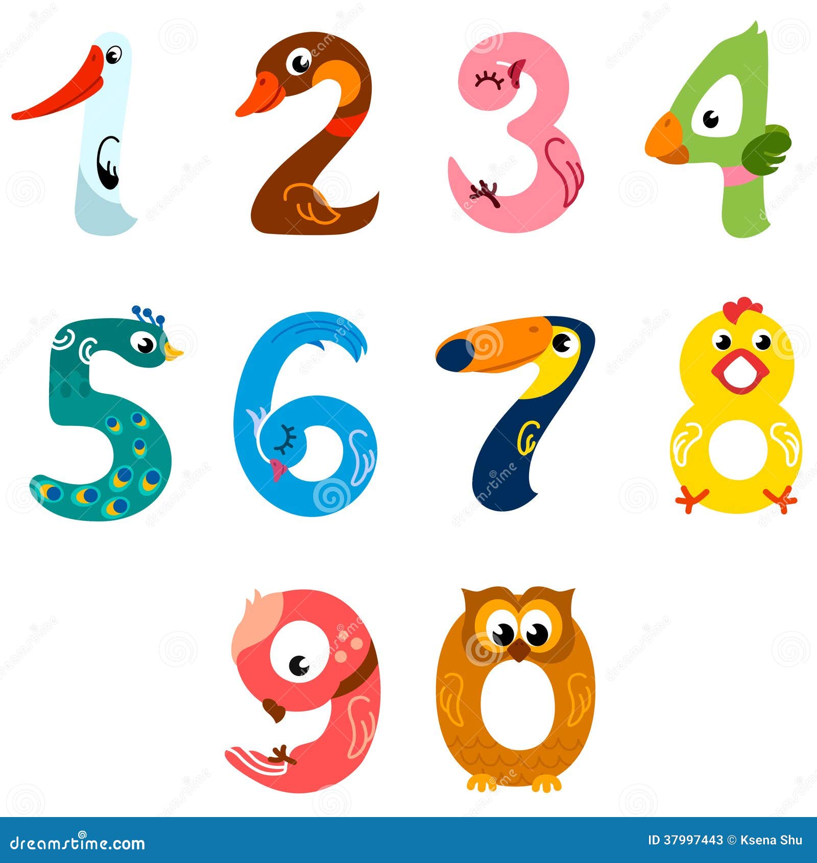 Numbers like birds stock vector. Illustration of four - 37997443