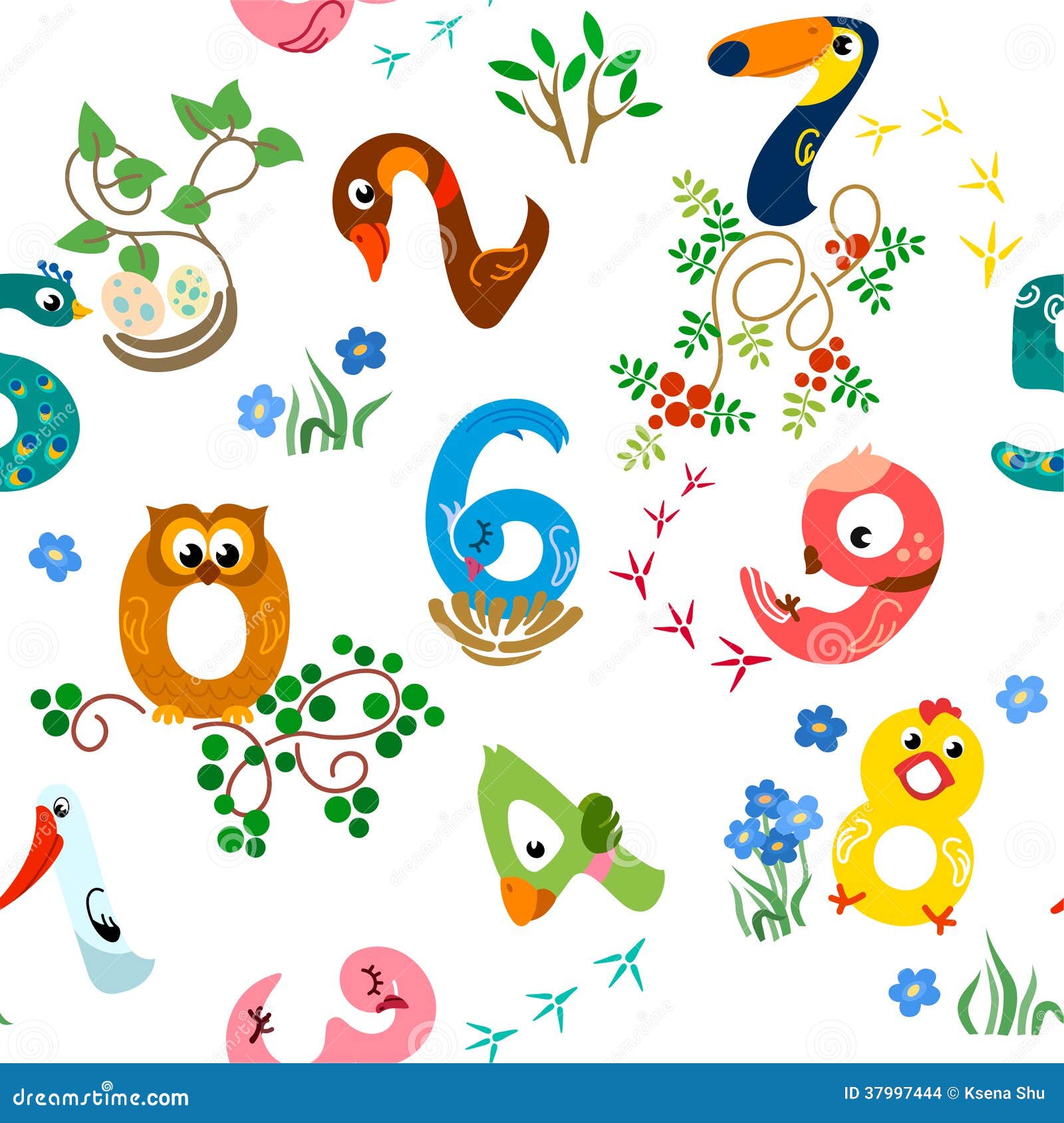 Numbers Like Birds Seamless Pattern Stock Vector - Illustration of ...